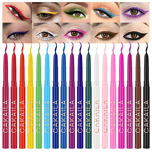 evpct 18 Colors Colored Retractable Matte Gel Eyeliners Eye liners Pencils Pen Set Multicolor for women, Red White Blue Silver Purple Pink Rainbow Waterproof Colorful Eyeliner Liner Color Pencil Set