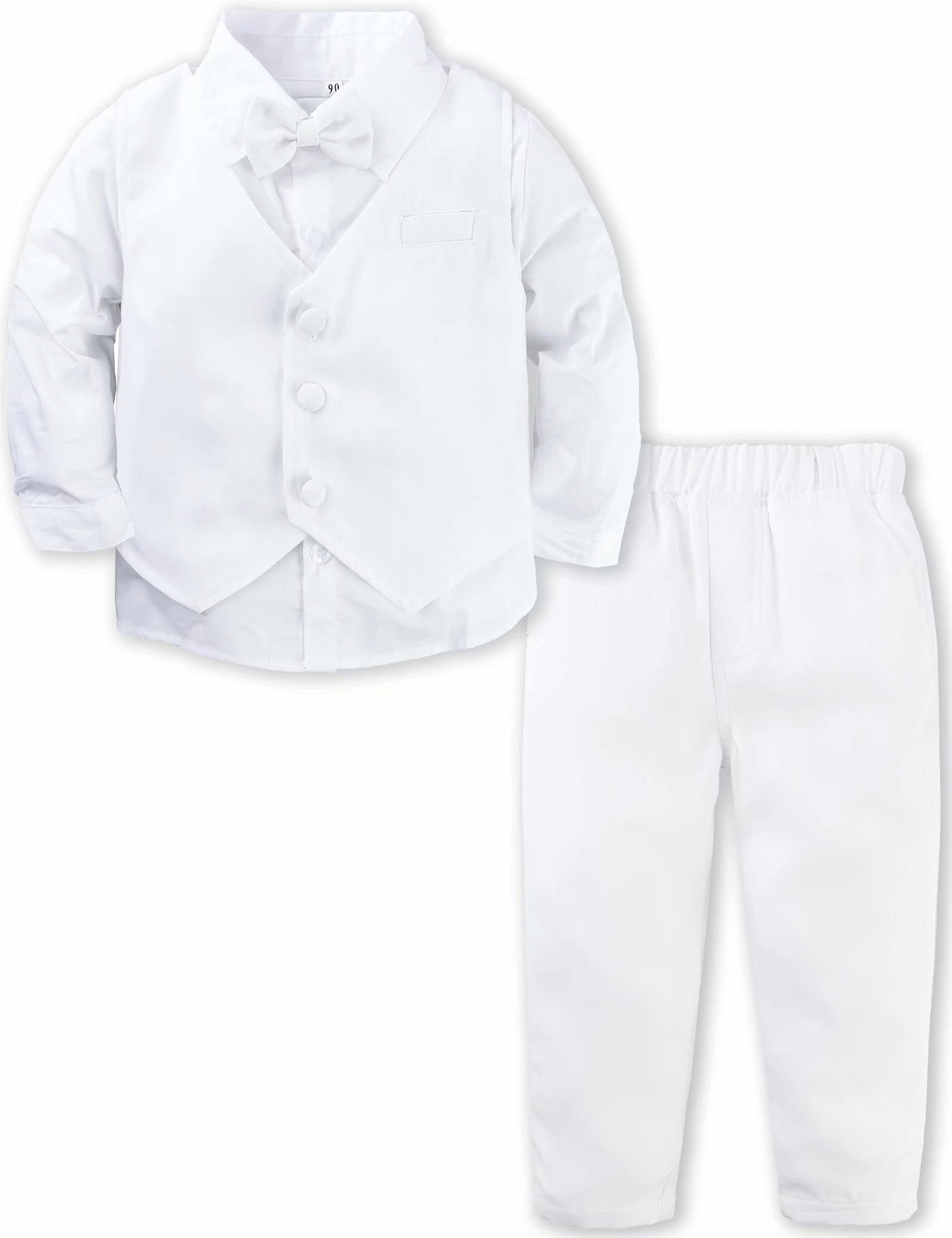 A&J DESIGN Toddler Boys White Suit Christening Baptism Outfit Tuxedo Vest Set 2-3T