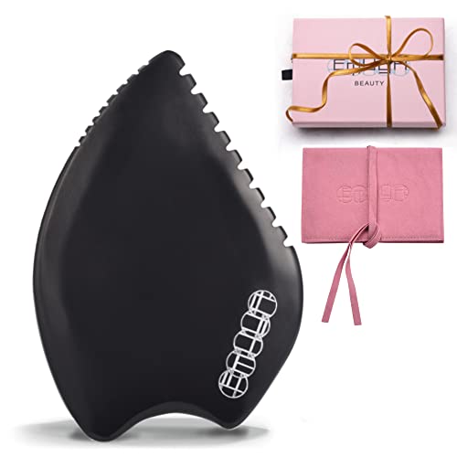 Emuya Gua Sha Facial Tools – Guasha Tool for Face - Gua Sha Stone Massage Tool for Sculpting, Scarping, Contour Jawline, or Body – Black Bian Stone Massager in 7 Edges for Skincare