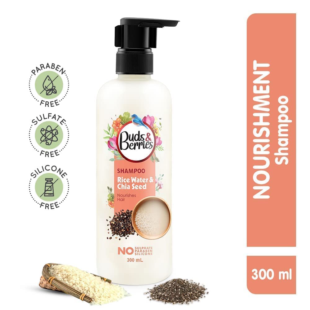 Buds & Berries Rice water & Chia Seeds Nourishment Shampoo for Strong & Healthy Hair, NO Sulphate, NO Paraben, 300 ml