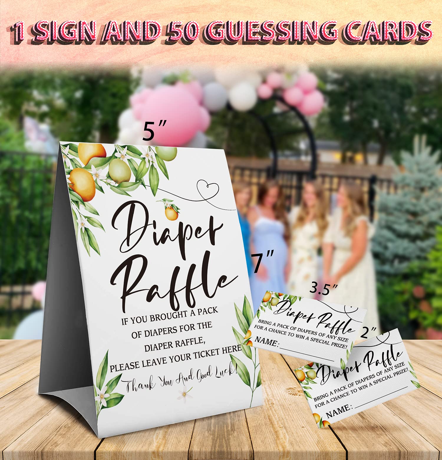 Orange Diaper Raffle Sign, Baby Shower Game, Diaper Raffle Kit, Baby Shower Invitation Set -1 Sign and 50 Guessing Cards(1A)