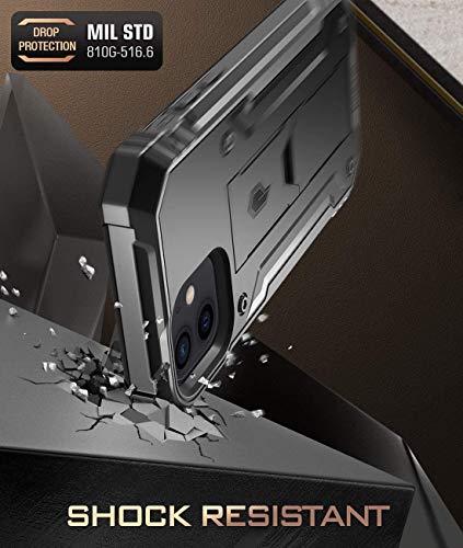 Poetic Revolution for iPhone 12 / iPhone 12 Pro Case 6.1 inch (2020 Release), Full-Body Rugged Dual-Layer Shockproof Protective Cover with Kickstand and Built-in-Screen Protector, Black