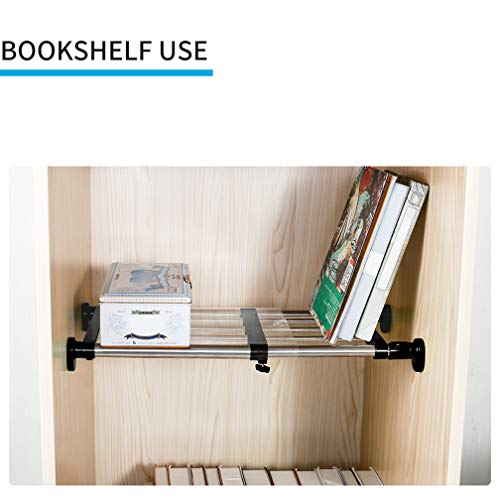 Hershii Expandable Closet Tension Shelf Rod Adjustable Metal Storage Rack Cabinet Organizer DIY Divider Separator Shelves for Wardrobe Cupboard Kitchen Bathroom, Black, 15.75-23.62inches