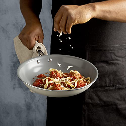 Goodful Ceramic Nonstick Cooking Set, Titanium-Reinforced Premium Non-Stick Coating, Dishwasher Safe Pots and Pans, Tempered Glass Steam Vented Lids, Stainless Steel Handles, 12-Piece, Cream