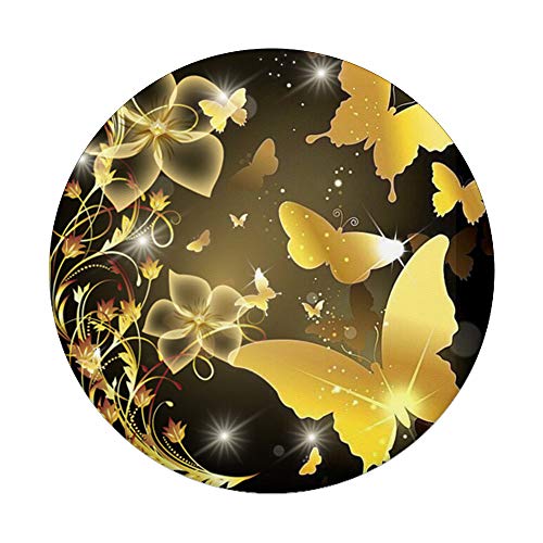 Cute Beautiful-Gold Butterfly and Flowers PopSockets Grip and Stand for Phones and Tablets