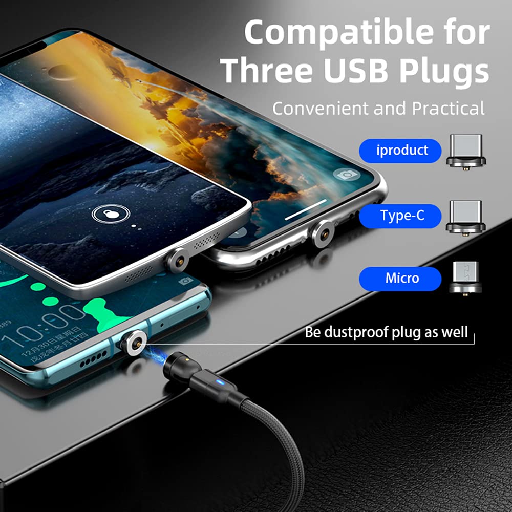 540° Rotation Magnetic Charging Cable (7-Pack, 1.6ft/3.3ft/3.3ft/6.6ft/6.6ft/10ft/10ft) Magnetic Cable, 3 in 1 Magnetic Phone Charger Compatible with Micro USB, Type C Smartphone and iProduct Device
