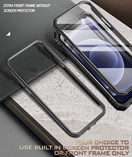 Poetic Revolution for iPhone 12 / iPhone 12 Pro Case 6.1 inch (2020 Release), Full-Body Rugged Dual-Layer Shockproof Protective Cover with Kickstand and Built-in-Screen Protector, Black