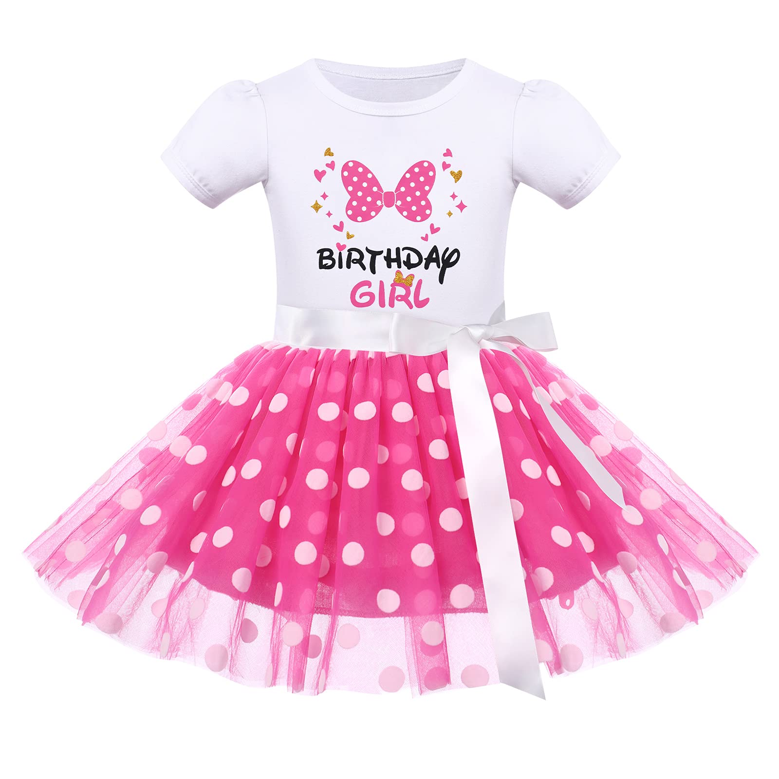 IMEKIS Mouse 2nd 3rd Birthday Outfit Baby Girls Dress Polka Dots Mini Tutu Headband Two Three Years Old Cake Smash Photo Shoot Toddler Mouse Themed Birthday Party Supplies Hot Pink Bowknot 2-3T