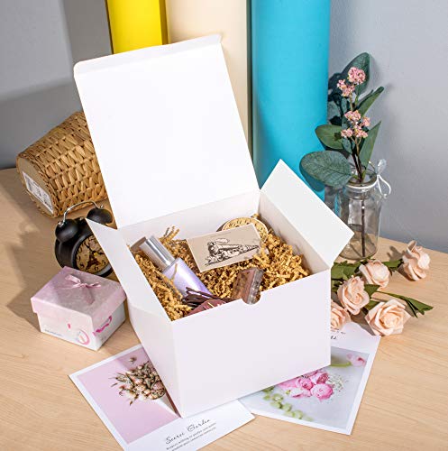 SHIPKEY 10 Pcs White Cardboard Gift Boxes with lids | 6x6x6inch Square Boxes | Medium Gift Boxes Suitable for Party, Wedding, Christmas, Holidays, Birthdays and All Other Occasions
