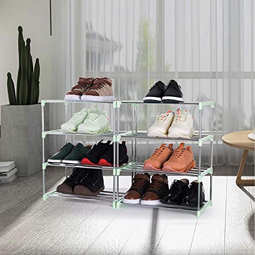 Xerhnan 4-Tier Stackable Small Shoe Rack, Lightweight Shoe Shelf Storage Organizer for Entryway, Hallway and Closet (green)