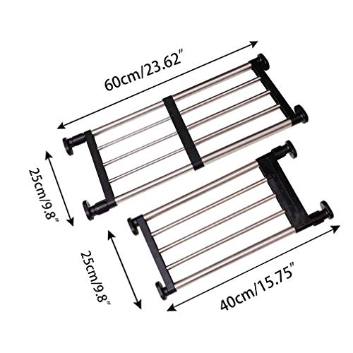 Hershii Expandable Closet Tension Shelf Rod Adjustable Metal Storage Rack Cabinet Organizer DIY Divider Separator Shelves for Wardrobe Cupboard Kitchen Bathroom, Black, 15.75-23.62inches