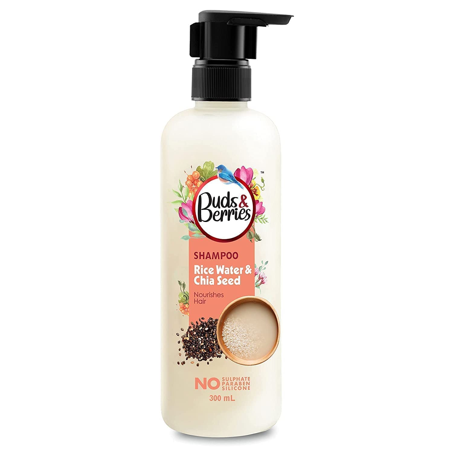 Buds & Berries Rice water & Chia Seeds Nourishment Shampoo for Strong & Healthy Hair, NO Sulphate, NO Paraben, 300 ml