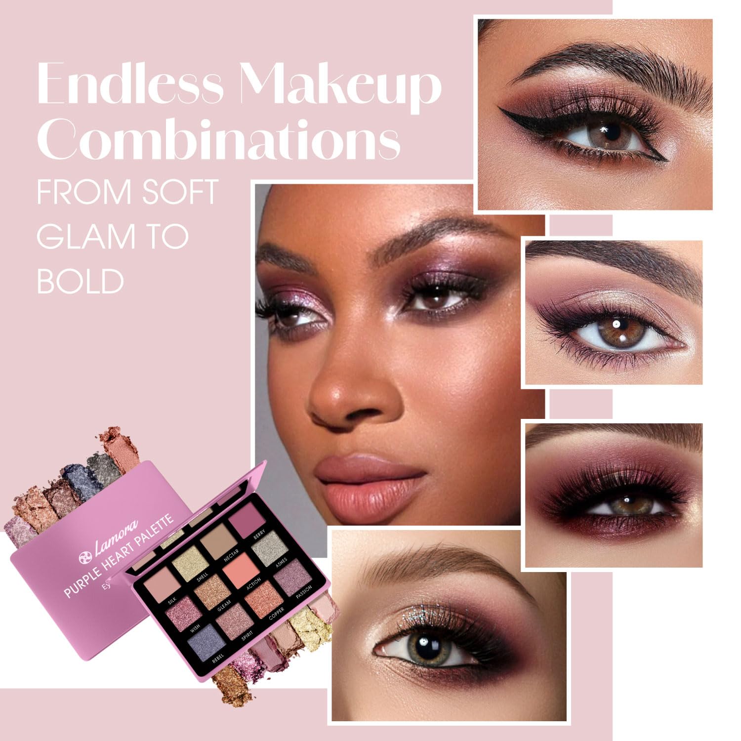 Lamora Nude Pink Eyeshadow Palette - 12 Rose Highly Pigmented Shimmer & Matte Shades - Travel Size Makeup Palette with Mirror
