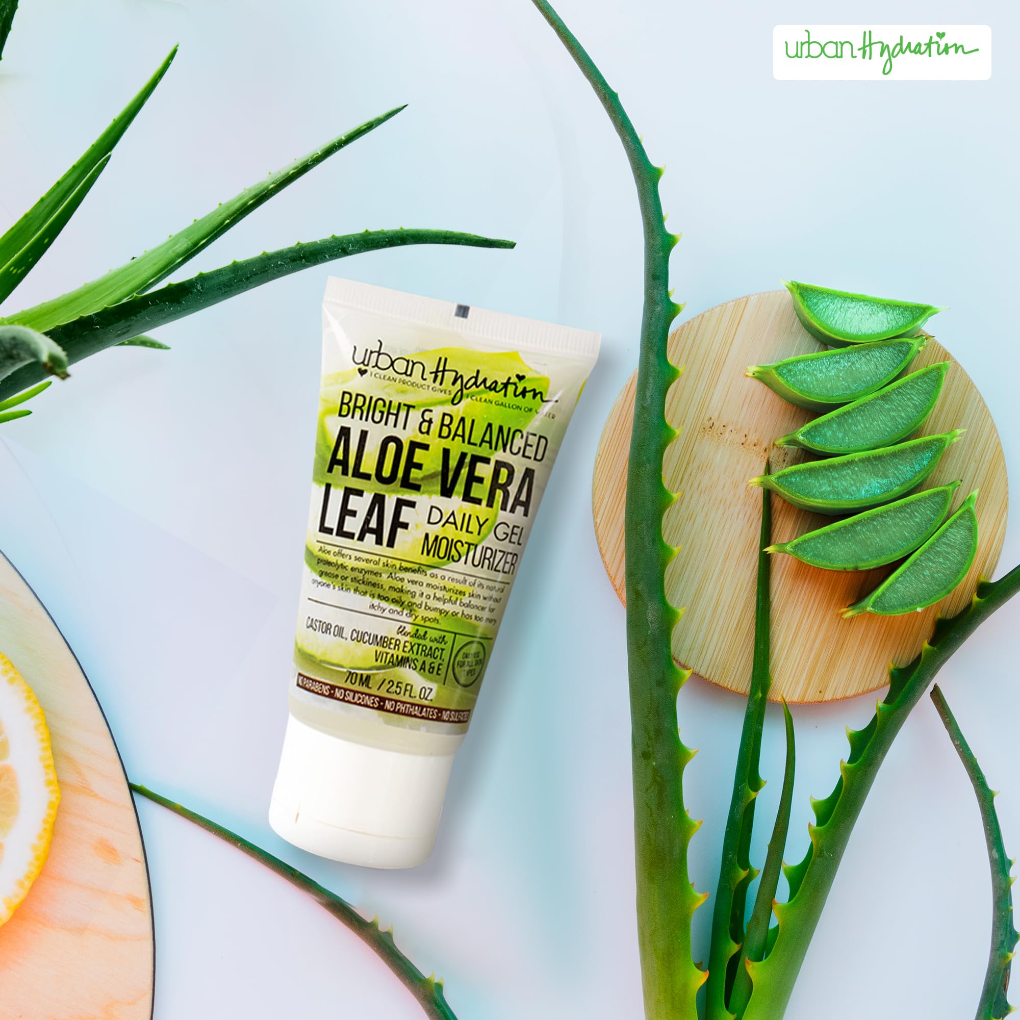 Urban Hydration Bright & Balanced Aloe Vera Leaf Facial Gel Moisturizer | Lightweight, Hydrates, Reduces Inflammation, Fights Acne, Anti-Aging Benefits For Smooth Skin, All Skin Types | 2.5 Fl Ounce