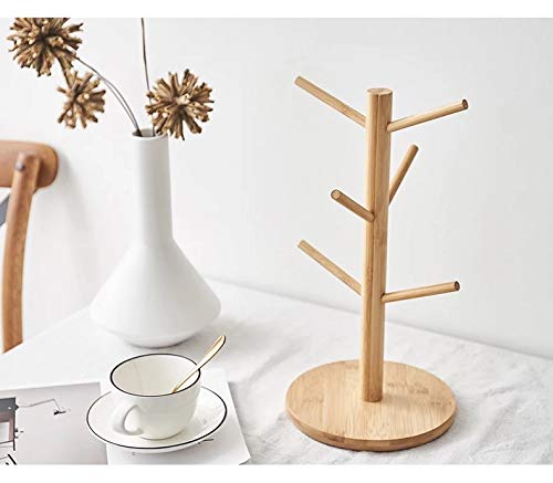 DYT Bamboo Mug Rack Tree, Organic Bamboo Mug Holder, Mug Hook,Mug Stand,Coffee Cup Dryer with 6 Hooks