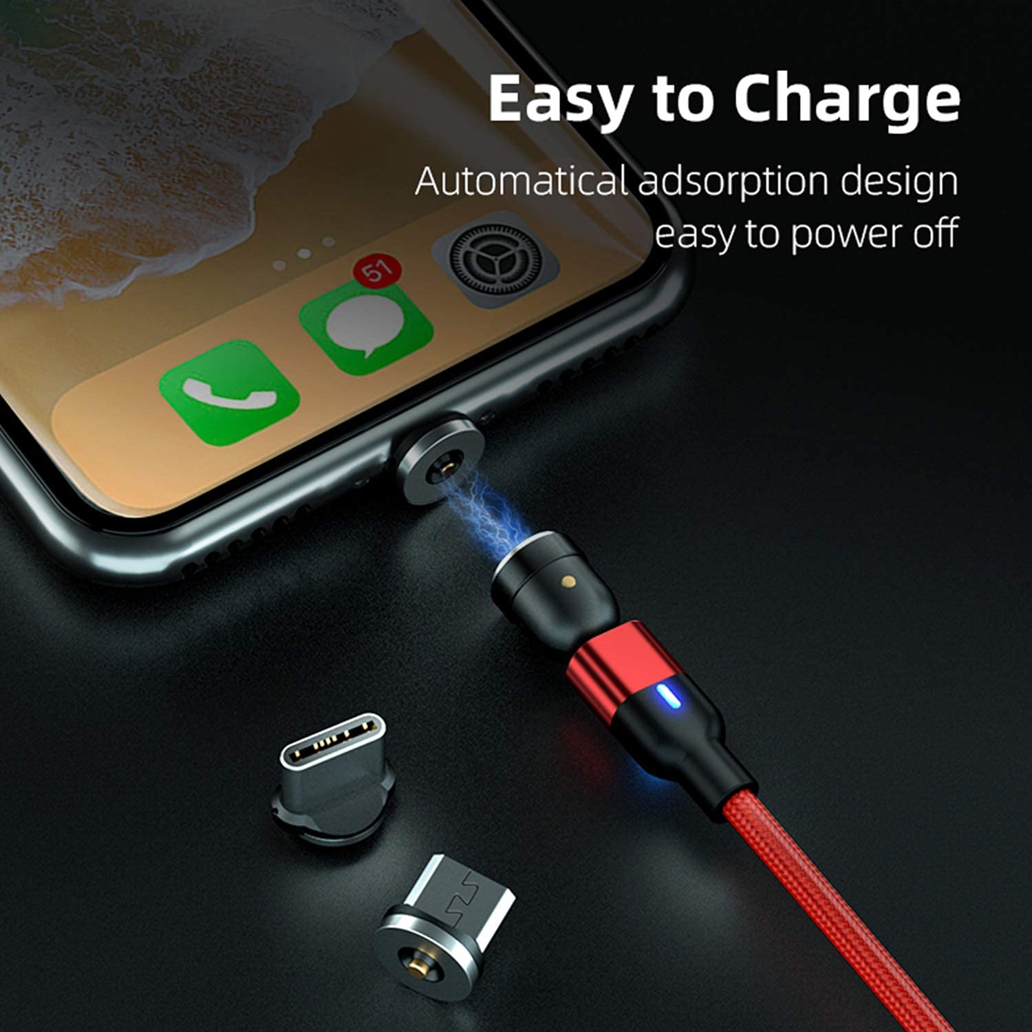 540° Rotation Magnetic Charging Cable (7-Pack, 1.6ft/3.3ft/3.3ft/6.6ft/6.6ft/10ft/10ft) Magnetic Cable, 3 in 1 Magnetic Phone Charger Compatible with Micro USB, Type C Smartphone and iProduct Device