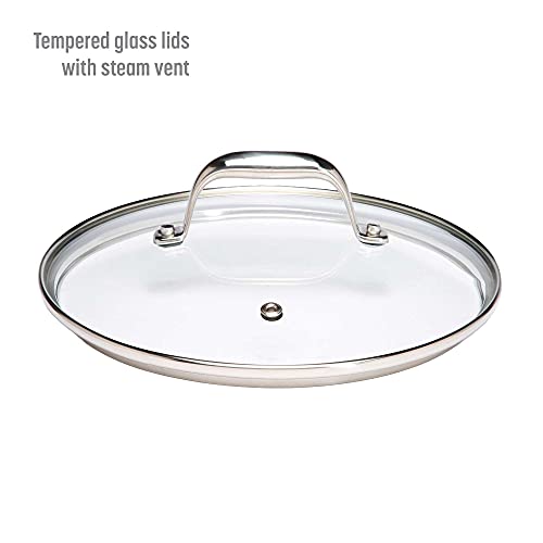 Goodful Ceramic Nonstick Cooking Set, Titanium-Reinforced Premium Non-Stick Coating, Dishwasher Safe Pots and Pans, Tempered Glass Steam Vented Lids, Stainless Steel Handles, 12-Piece, Cream