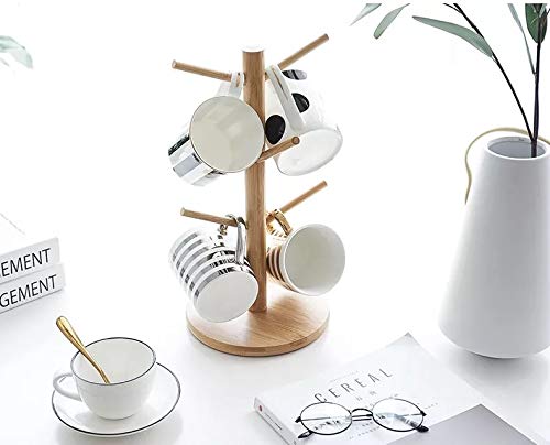 DYT Bamboo Mug Rack Tree, Organic Bamboo Mug Holder, Mug Hook,Mug Stand,Coffee Cup Dryer with 6 Hooks