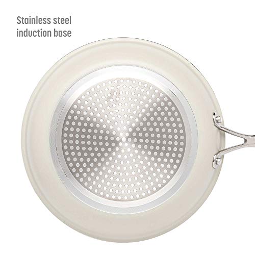 Goodful Ceramic Nonstick Cooking Set, Titanium-Reinforced Premium Non-Stick Coating, Dishwasher Safe Pots and Pans, Tempered Glass Steam Vented Lids, Stainless Steel Handles, 12-Piece, Cream