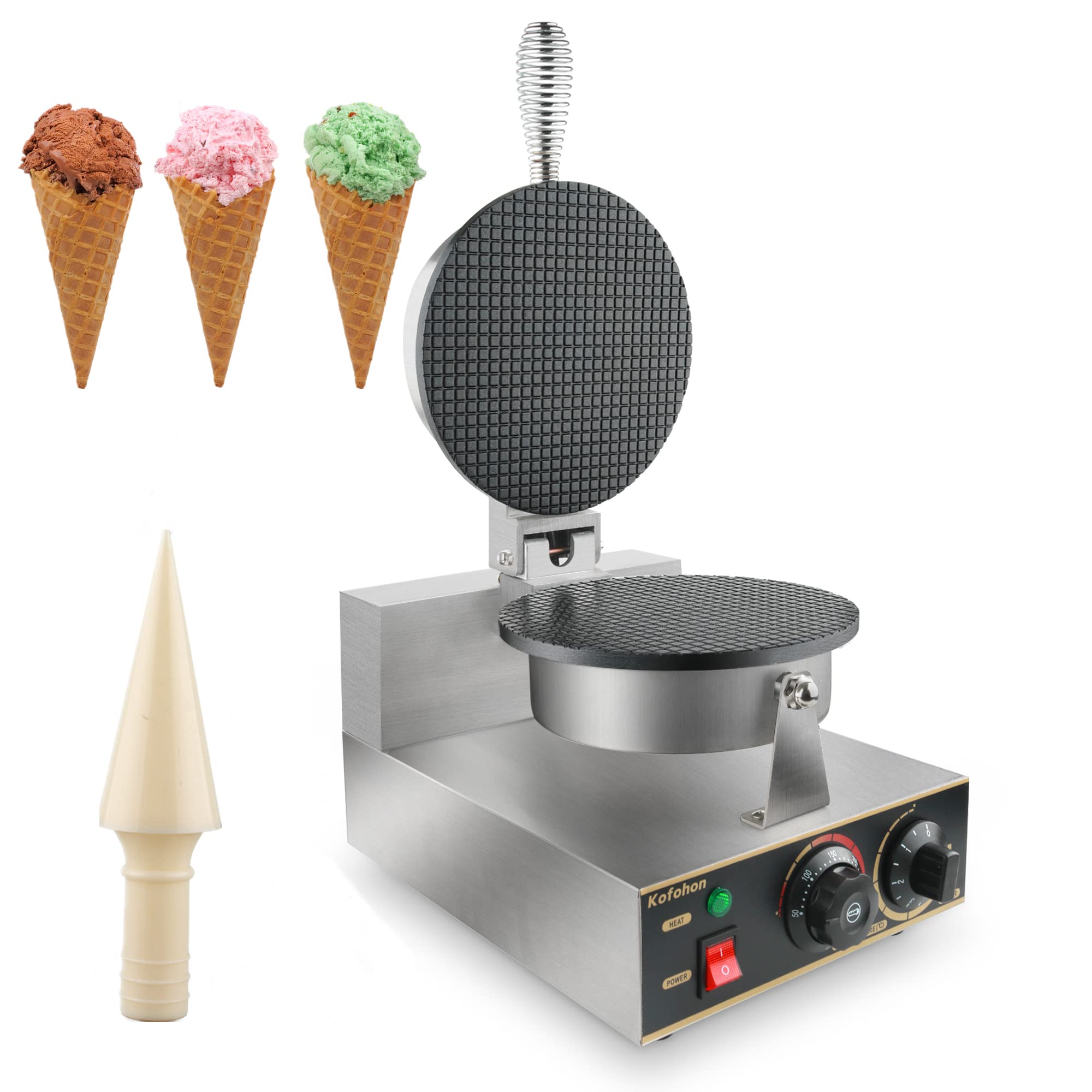 Commercial Waffle Cone Maker Ice Cream Cone Machine 1200W Non Stick Coating Timer and Temperature Control Use for Home Restaurant Dessert Station Hotel Bakery Gift