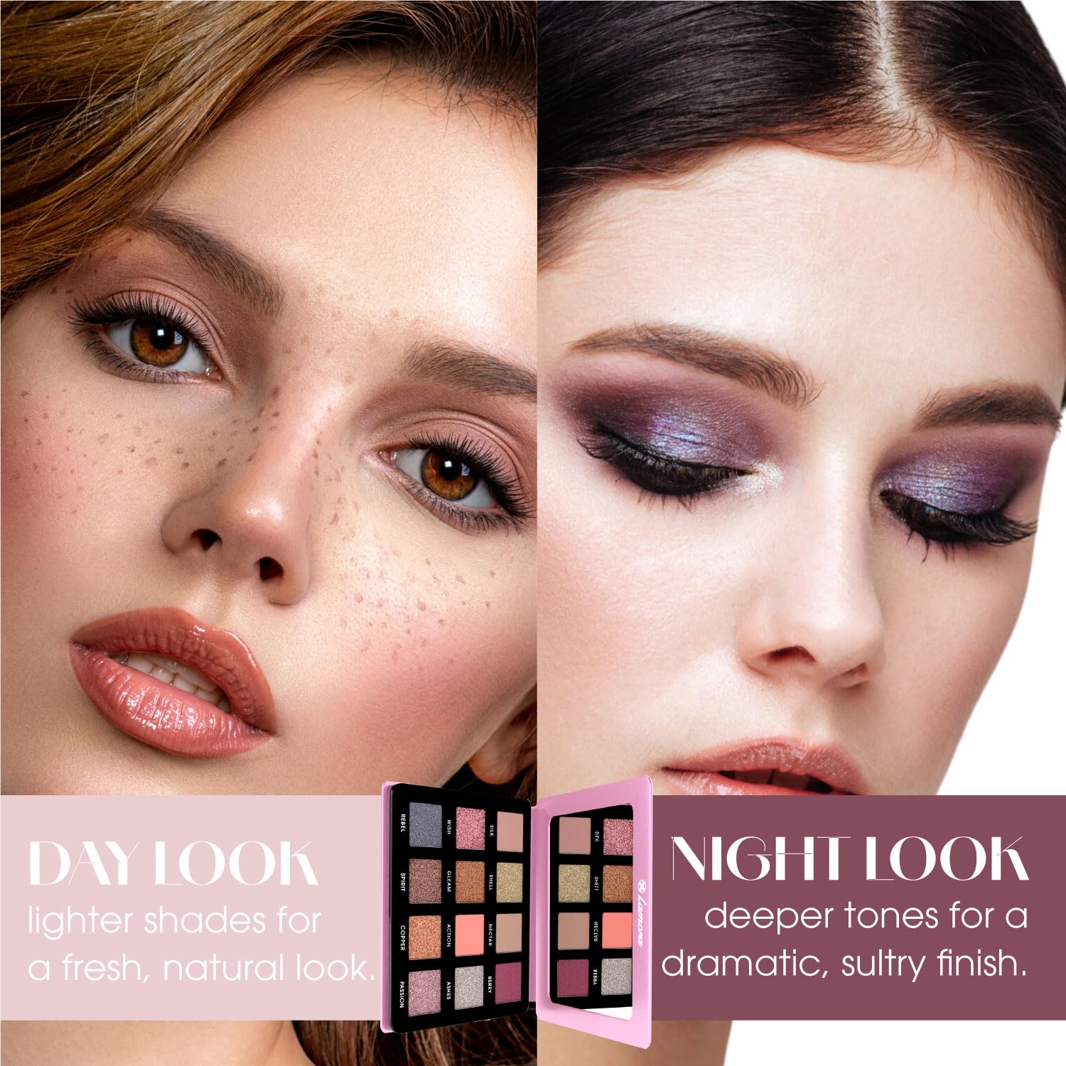 Lamora Nude Pink Eyeshadow Palette - 12 Rose Highly Pigmented Shimmer & Matte Shades - Travel Size Makeup Palette with Mirror