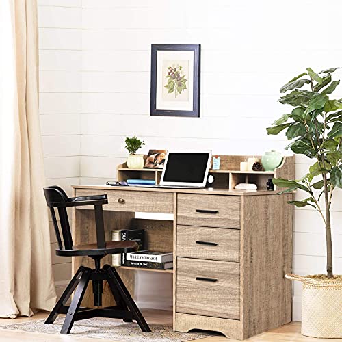 Catrimown Computer Desk with Drawers and Hutch, Executive Desk Home Office Desk Writing Table Wood Student Desk with File Drawer for Bedroom, Small Computer Desk with Drawer for Small Place, Grey
