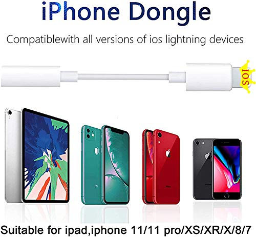 [Apple MFI Certified] 3 Pack for iPhone Headphone Adapter, iPhone 3.5mm Headphone Aux Audio Dongle Splitter Jack Adaptor for iPhone 12/11/11 Pro/XR/XS/X 8 7/iPad/iPod, Support All iOS System(White)