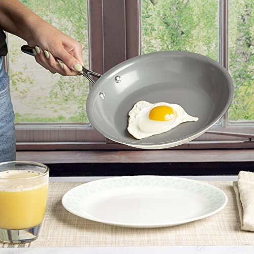 Goodful Ceramic Nonstick Cooking Set, Titanium-Reinforced Premium Non-Stick Coating, Dishwasher Safe Pots and Pans, Tempered Glass Steam Vented Lids, Stainless Steel Handles, 12-Piece, Cream