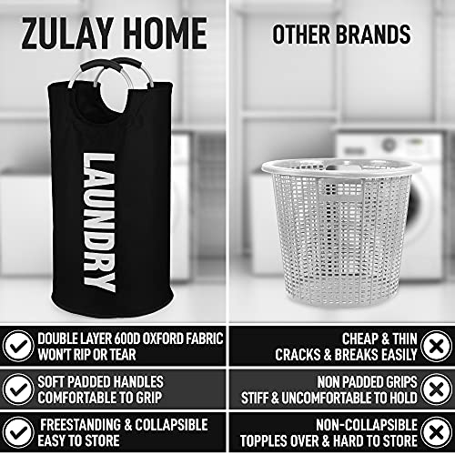 Zulay Home 82L Large Heavy Duty Laundry Basket Collapsible - Non-Slip Padded Laundry Bag With Handles - Waterproof Collapsible Laundry Baskets & Laundry Hampers For Bedroom, Dorm, Travel (Black)