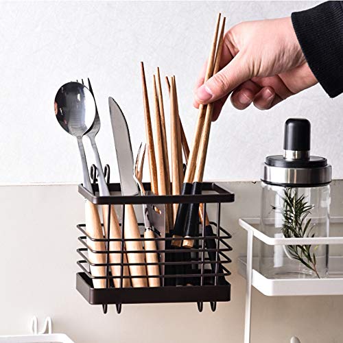 ZSQAI Hanging Spoon Chopsticks Fork Iron Storage Basket Kitchen Rack Cutlery Holder Cutlery Stand Countertop Shelf Rack Holder (Color : White)