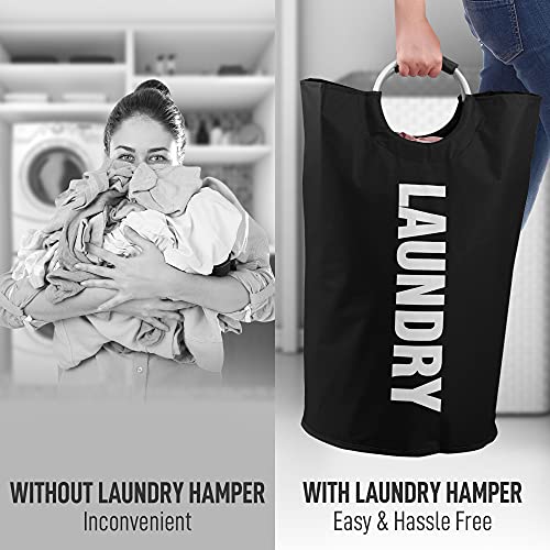 Zulay Home 82L Large Heavy Duty Laundry Basket Collapsible - Non-Slip Padded Laundry Bag With Handles - Waterproof Collapsible Laundry Baskets & Laundry Hampers For Bedroom, Dorm, Travel (Black)