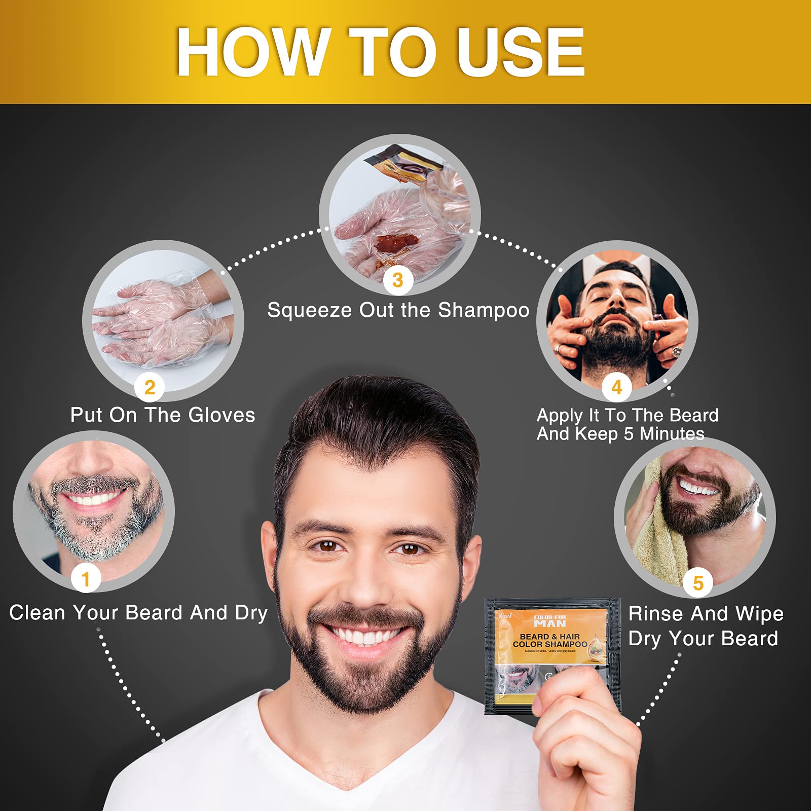 Black Beard Dye for Men - Instant Coloring, Darkening Sideburns, Mustache, and Facial Hair Grooming (10 Pack)