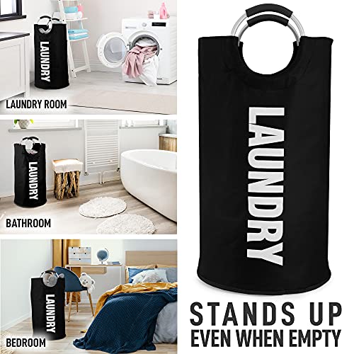 Zulay Home 82L Large Heavy Duty Laundry Basket Collapsible - Non-Slip Padded Laundry Bag With Handles - Waterproof Collapsible Laundry Baskets & Laundry Hampers For Bedroom, Dorm, Travel (Black)