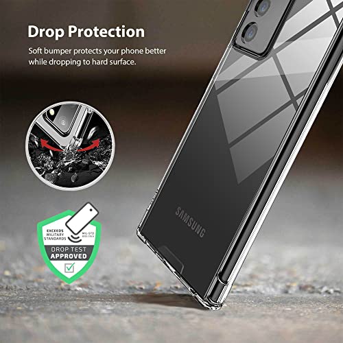 KIOMY Crystal Clear Case for Samsung Galaxy Note 20 5G Hybrid Design [Hard PC Back] with Flexible TPU Frame Shockproof Bumper Protective Transparent Cell Phone Back Cover Slim Fit Enhanced Corners
