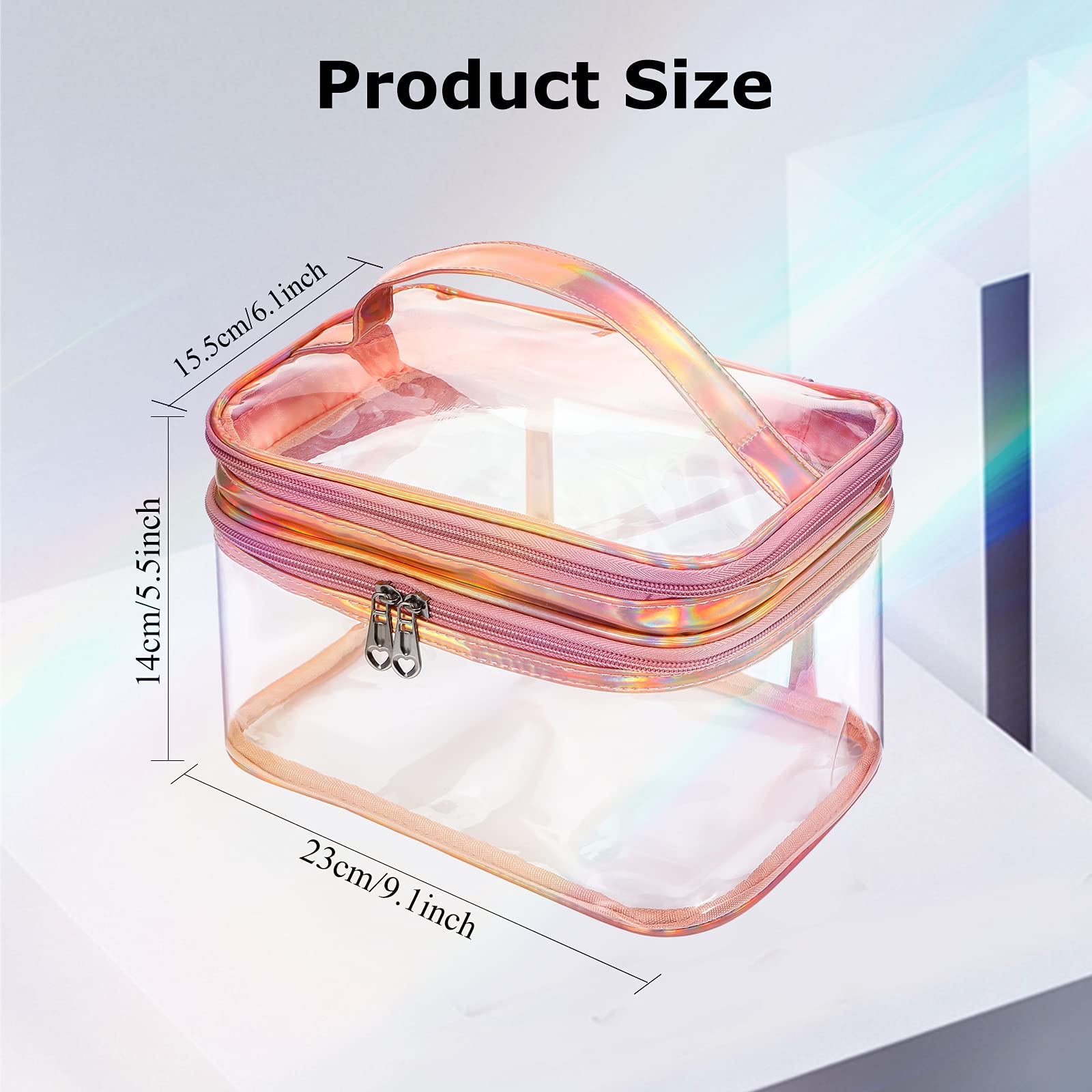 Clear Makeup Bag Toiletry Organizer Waterproof Large Makeup Bag Transparent Makeup Case Double Layer Cosmetic Bag Multi Function Travel Makeup Bag for Toiletries Makeup Travel Portable, Pink