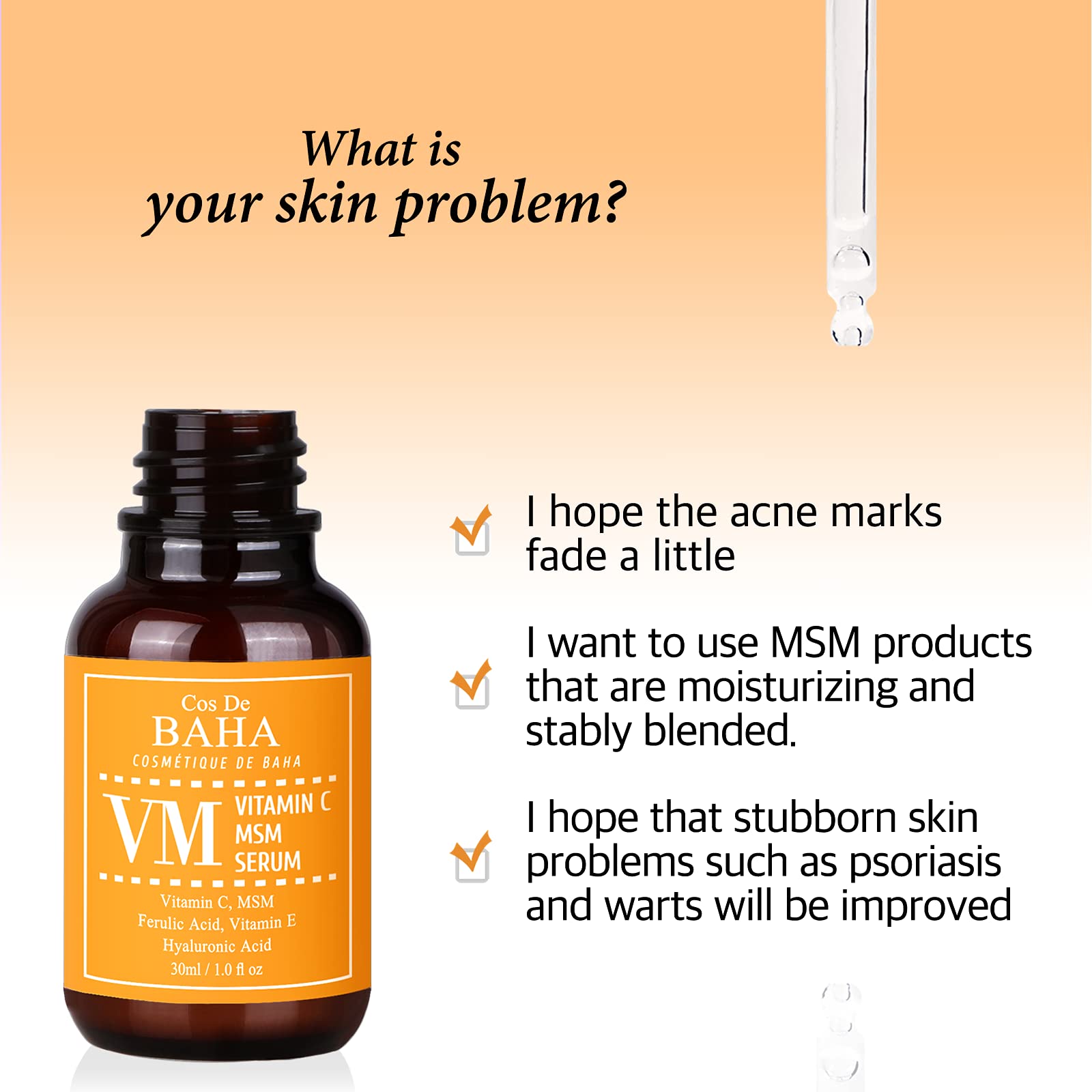 Vitamin C Facial Serum with MSM - for Fades Age Spots, Smoothing Fine Lines + Dark Spots, Pore Refining, Resurfacing, 1 Fl Oz (30ml)