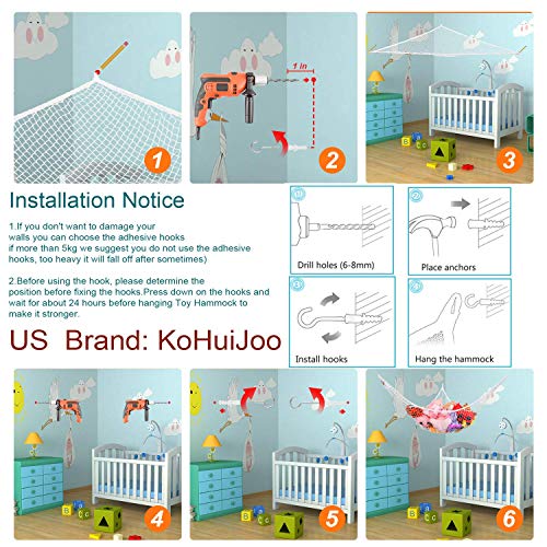 KOHUIJOO Stuffed Animal Hammock, Jumbo Stuffed Animal Net Corner Wall Hanging Toy Hammock with Tassels Kids Macrame Stuff Animals Organizer Storage Boho Mesh Toy Net Holder for Stuff Animals