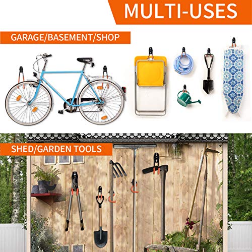Dorisy Upgraded 16 Packs Garage Hooks Utility Double Heavy Duty with Mop Broom Holders, Wall Mount Hooks, Garage Storage Organization and Tool Hangers for Power & Garden Tools, Ladders, Bikes(Orange)