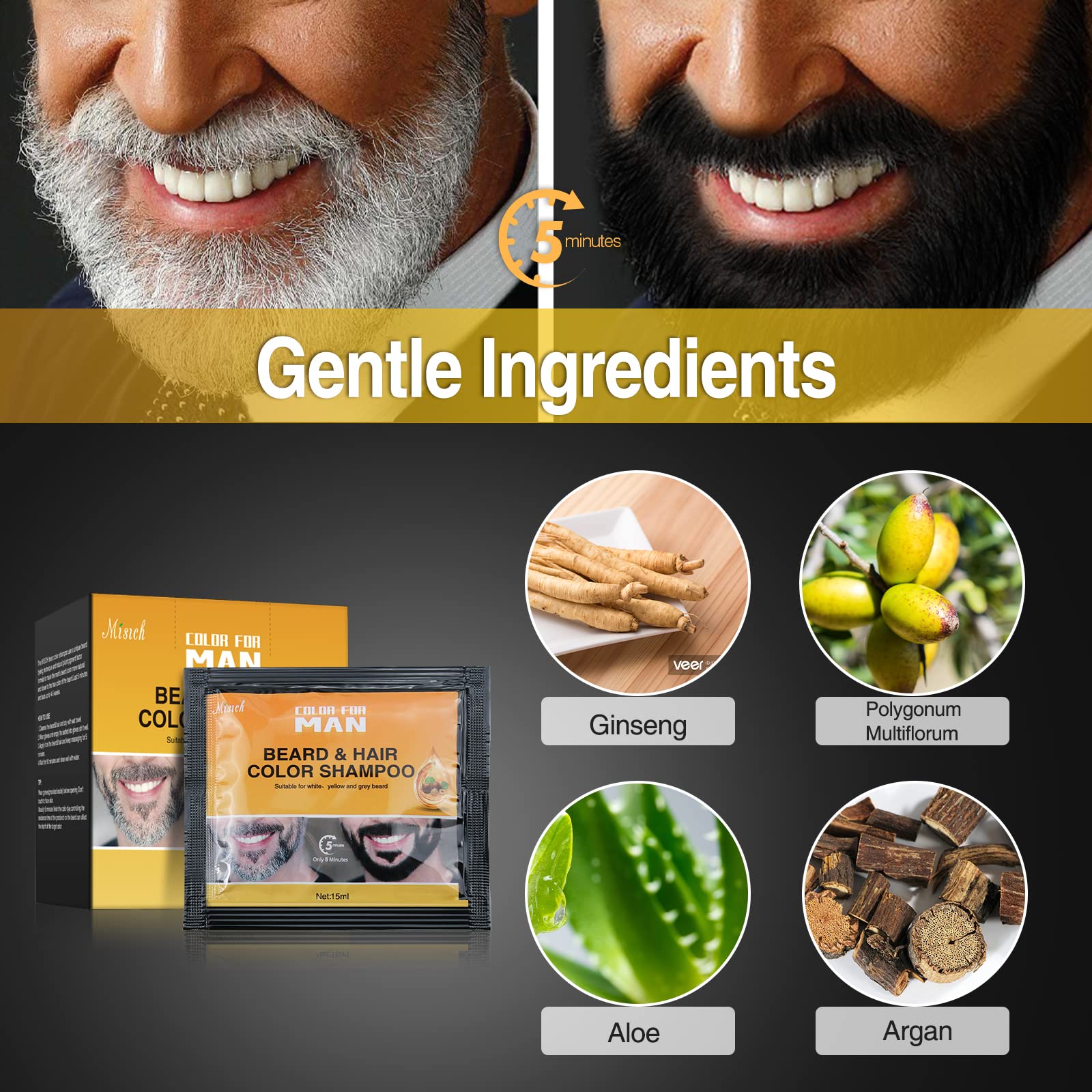 Black Beard Dye for Men - Instant Coloring, Darkening Sideburns, Mustache, and Facial Hair Grooming (10 Pack)