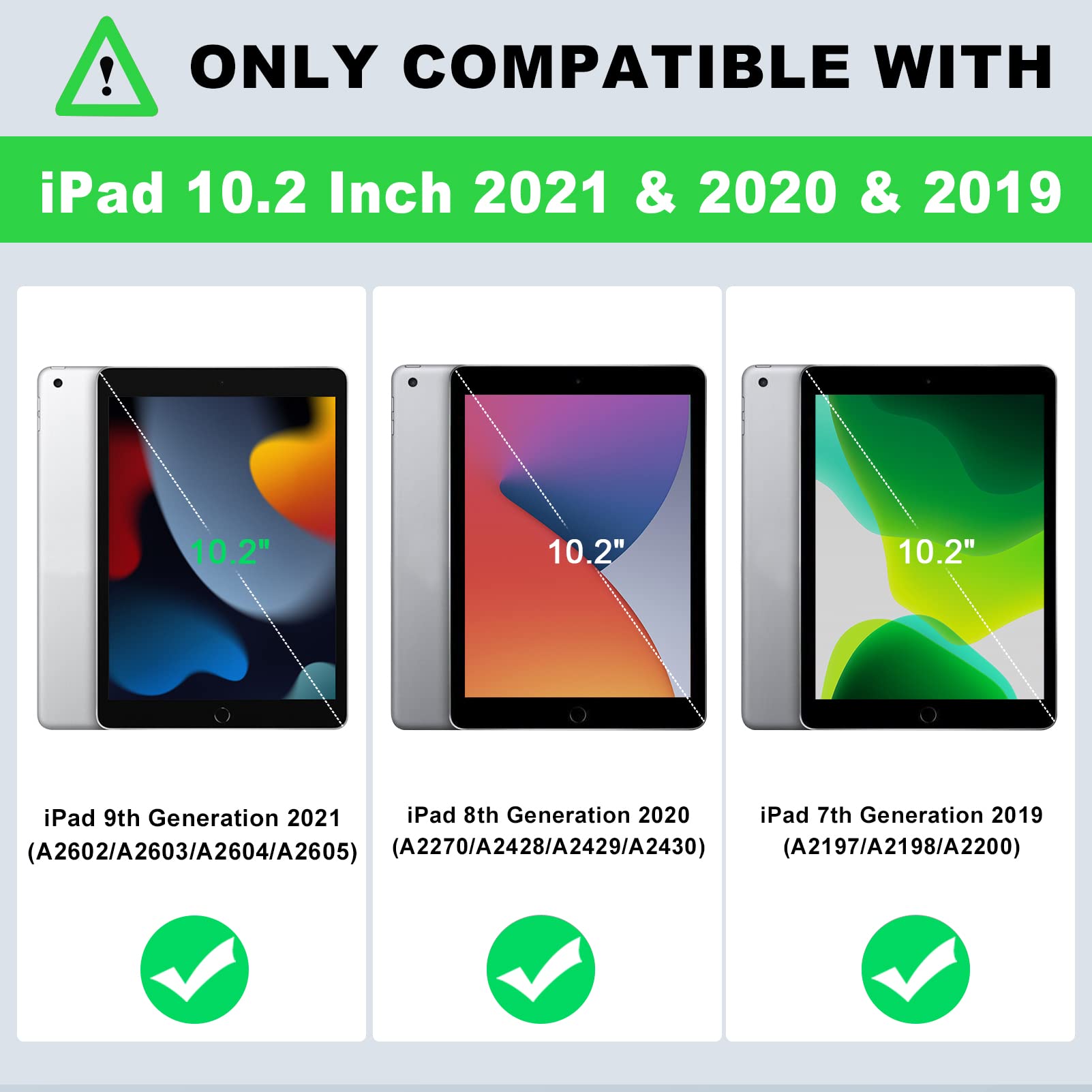 TIMISM 3-Layer Protective Case for iPad 9th/8th/7th Generation 10.2 Inch (2021-2019) | Built-in Kickstand, Military-Grade Drop Protection, Eye-Friendly Green Cover & Enhanced Grip, Black+Green
