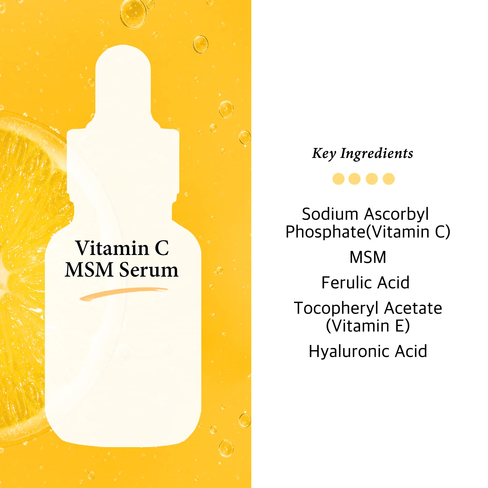 Vitamin C Facial Serum with MSM - for Fades Age Spots, Smoothing Fine Lines + Dark Spots, Pore Refining, Resurfacing, 1 Fl Oz (30ml)