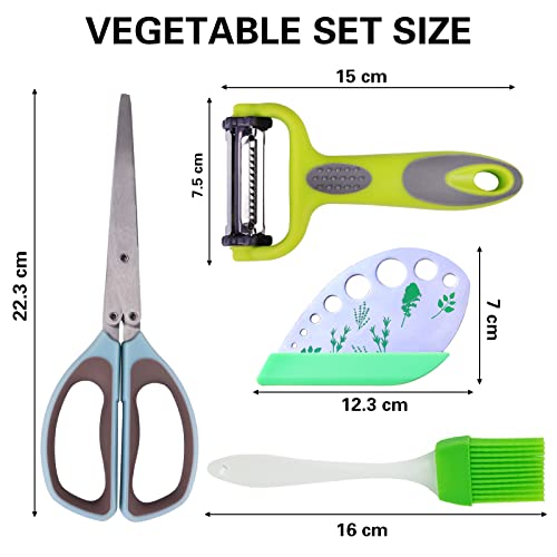 Herb Scissors with 5 Blades and Cover, Herb Stripper Tool Kit, Vegetables Potato Fruits Peeler, 3 Stainless Kitchen Gadget Set Cutter Chopper with Cleaning Combs, Graters
