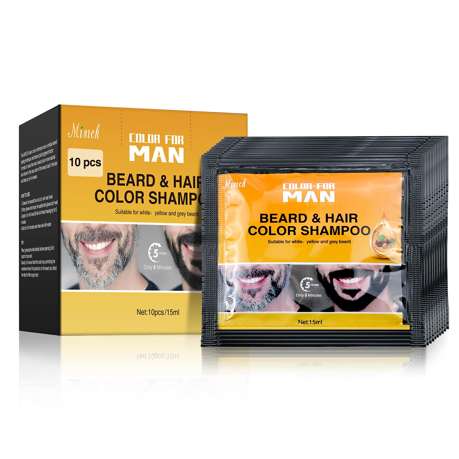 Black Beard Dye for Men - Instant Coloring, Darkening Sideburns, Mustache, and Facial Hair Grooming (10 Pack)