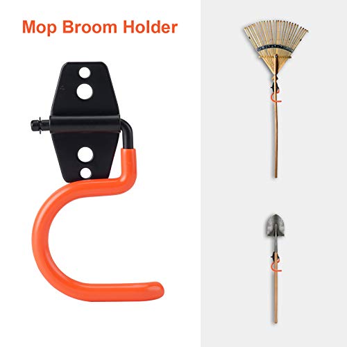 Dorisy Upgraded 16 Packs Garage Hooks Utility Double Heavy Duty with Mop Broom Holders, Wall Mount Hooks, Garage Storage Organization and Tool Hangers for Power & Garden Tools, Ladders, Bikes(Orange)
