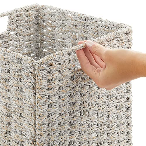 mDesign Seagrass Woven Cube Storage Bin Basket Organizer with Handles for Kitchen Pantry, Cabinet, Cupboard - Shelf and Cubby Organization, Holds Food, Drinks, Snacks, Appliances - 2 Pack - White Wash