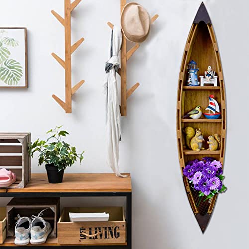 Nautical Wood Boat Shelf Wall Decor Hanging Row Boat Shelf for Bathroom Living Room Home Decor Beach Theme 47" H