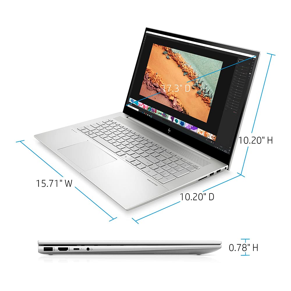 HP 2022 Envy 17.3" FHD Touchscreen Laptop Computer, 11th Gen Intel Core i7-1165G7, 16GB RAM, 512GB PCIe SSD, Backlit Keyboard, Iris Xe Graphics, Webcam, B&O Audio, Win 11 Pro, Silver, 32GB USB Card