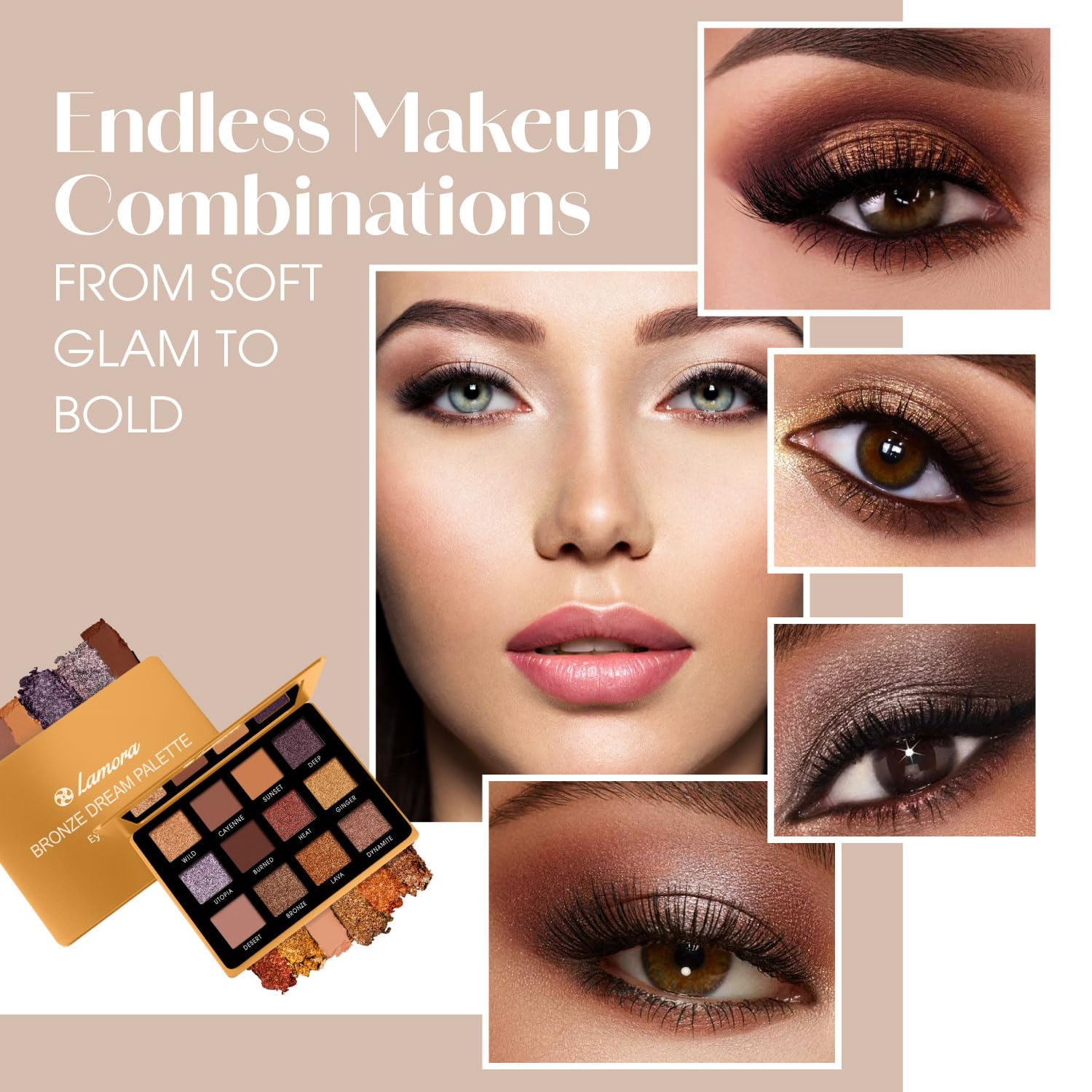 Lamora Nude Bronze Eyeshadow Palette - 12 Warm Brown Highly Pigmented Shimmer & Matte Shades - Travel Size Makeup Palette with Mirror