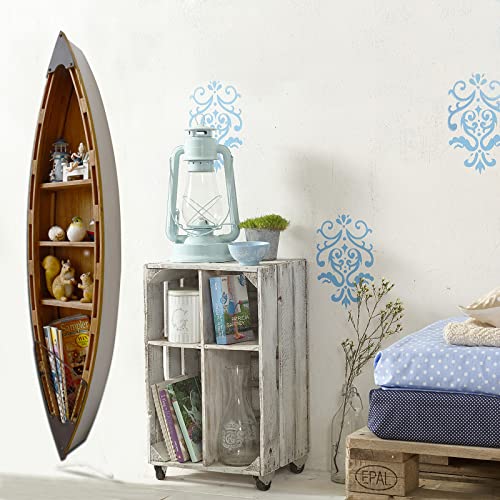Nautical Wood Boat Shelf Wall Decor Hanging Row Boat Shelf for Bathroom Living Room Home Decor Beach Theme 47" H