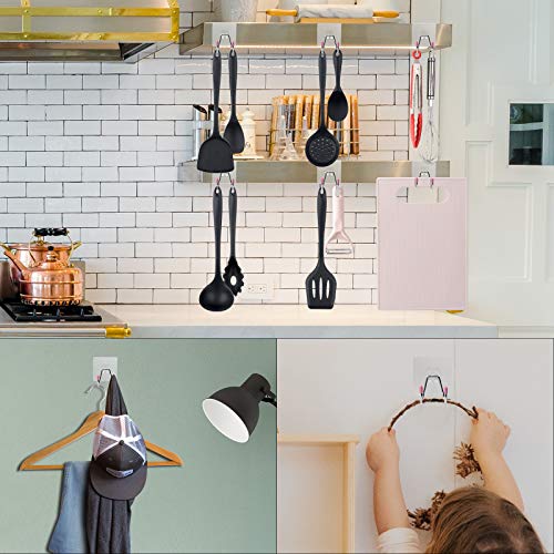 CGBE Adhesive Hooks, 5PCS Wall Hooks for Hanging Heavy Duty 13LB Clear Seamless Dual Head Self Sticky Hooks, Waterproof and OilProof Large Removable Hooks for Kitchen Bathroom Shower Use